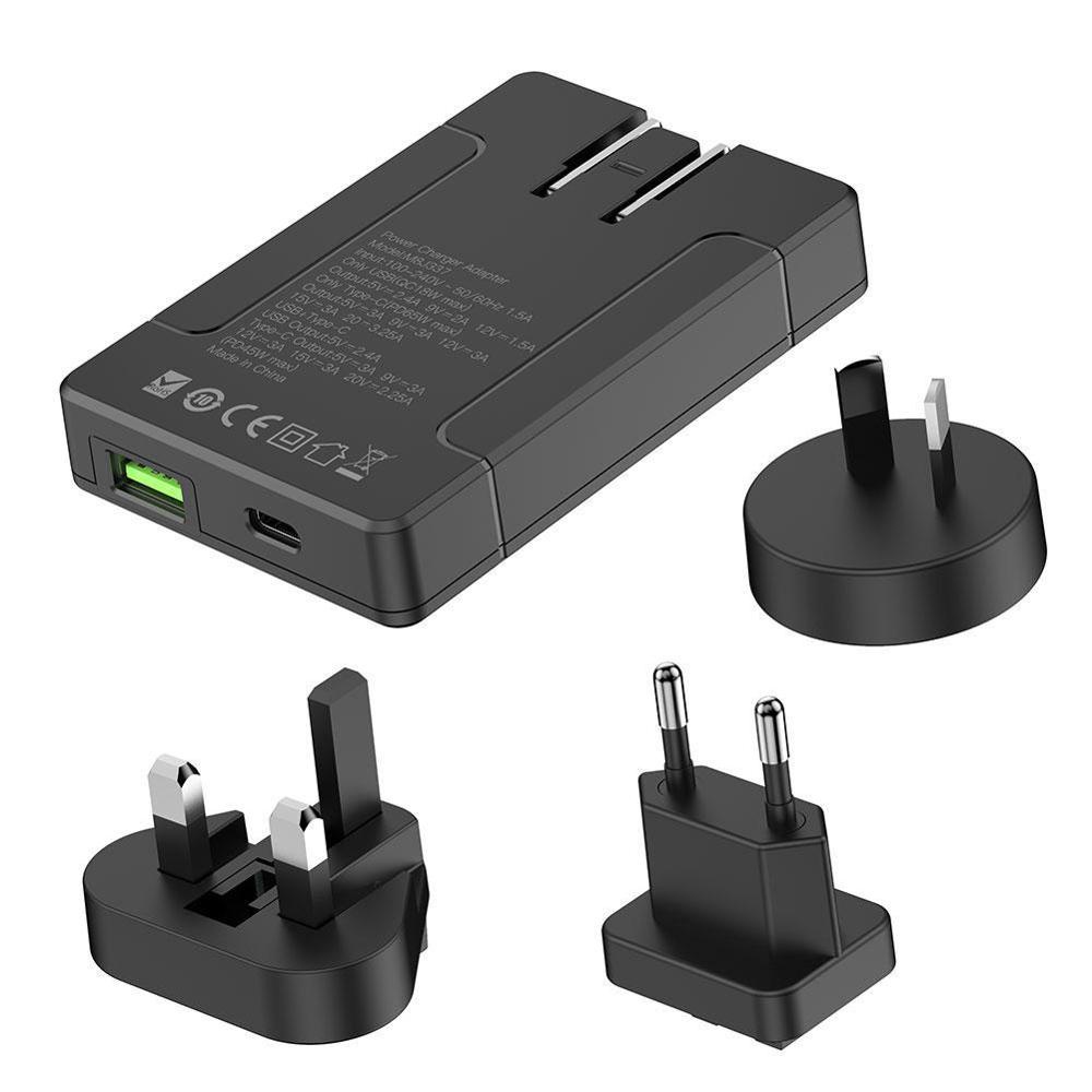 Budi EU US UK 65W Dual Fast Wall Charger PD 3.0 USB C อะแดปเตอร์ปลั๊กพับได้ พร้อม 18W USB A ...
