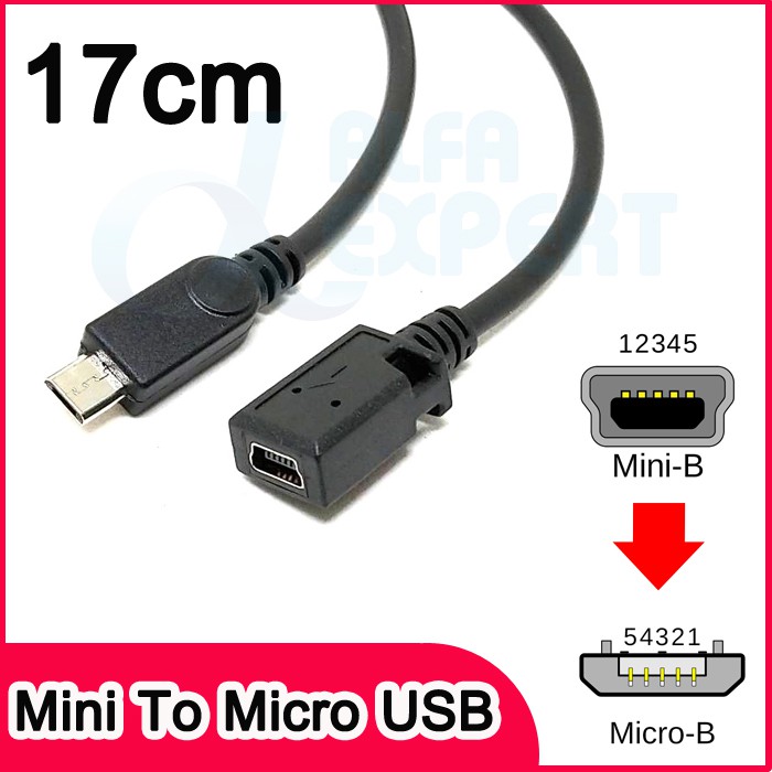 สายแปลง Mini to Micro USB ยาว 17cm ( Micro USB male to Mini USB female ...