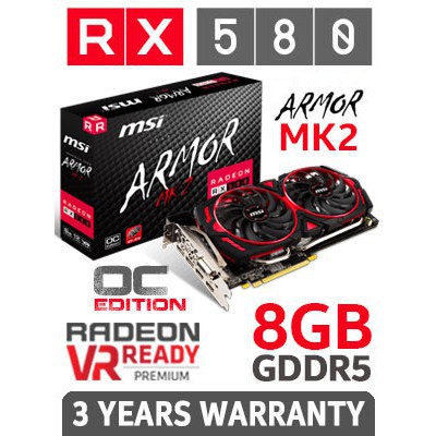 VGA (การ์ดแสดงผล) MSI RADEON RX580 ARMOR MK2 8G OC - 8GB GDDR5 (พร้อม ...