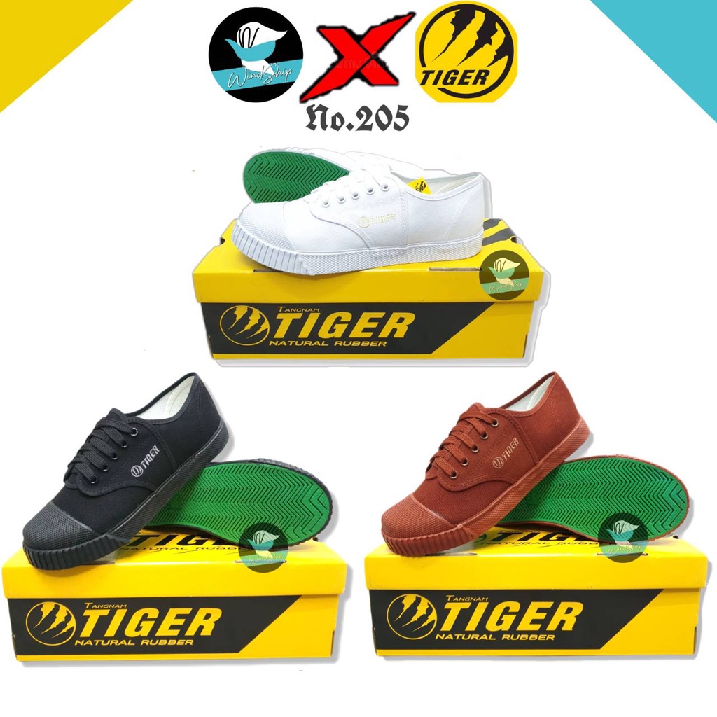 รองเท้าผ้าใบ Tiger 205 พื้นเขียว รองเท้านักเรียน น้ำตาล/ขาว/ดำ ไทเกอร์ ...