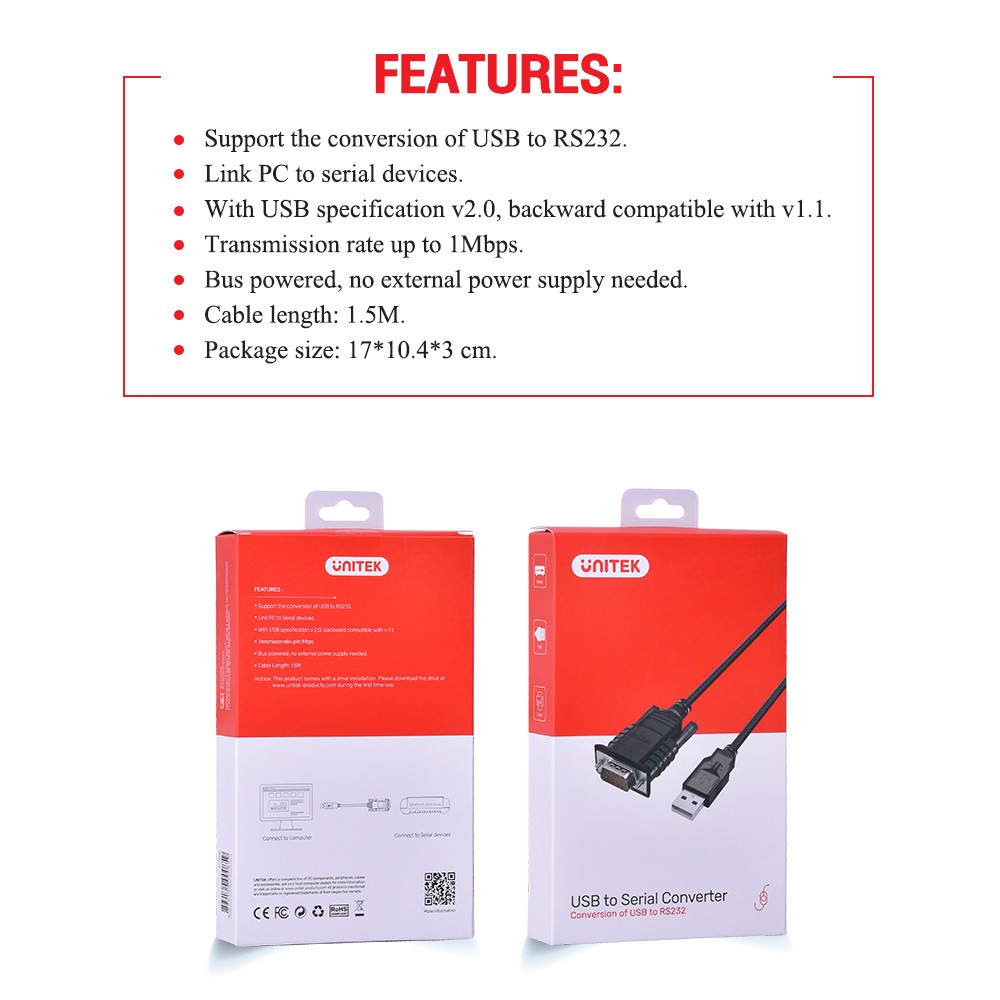 สายแปลงสัญญาณ USB TO SERIAL UNITEK Y-108 CONVERTER USB 2.0 to Serial ...