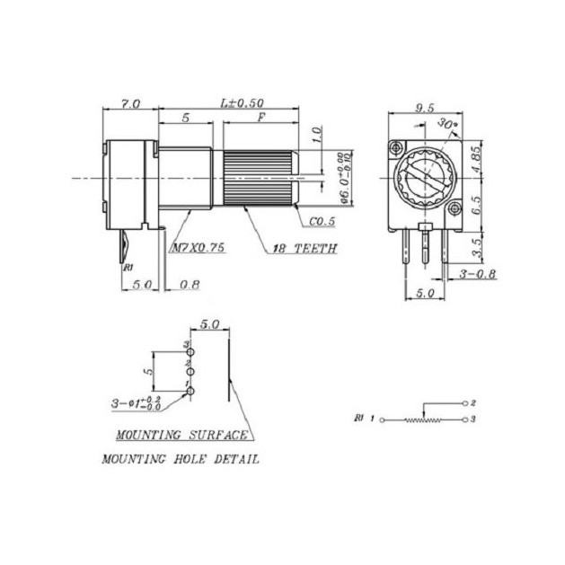 VR Variable Resistors Single Turn Rotary Carbon Film Taper ...