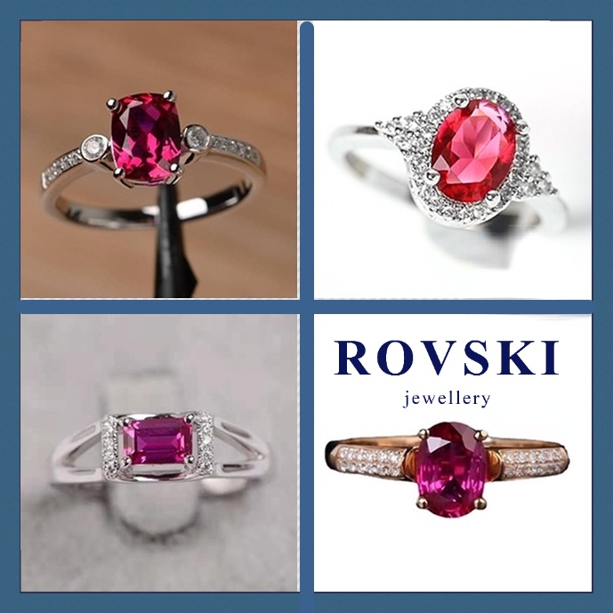 Rovski พร้อมส่ง แหวนเงิน 925 ประดับเพชร เพทาย สีแดง สีโรสโกลด์ แฟชั่น ...
