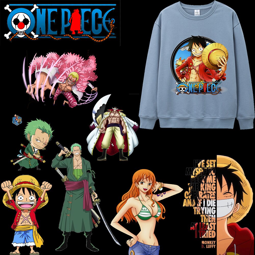 แผ่นสติกเกอร์ ลาย One Piece Iron on Patch สําหรับติดตกแต่งเสื้อผ้า แผ่นแพทช์สติกเกอร์ ลายลูฟี่ ...