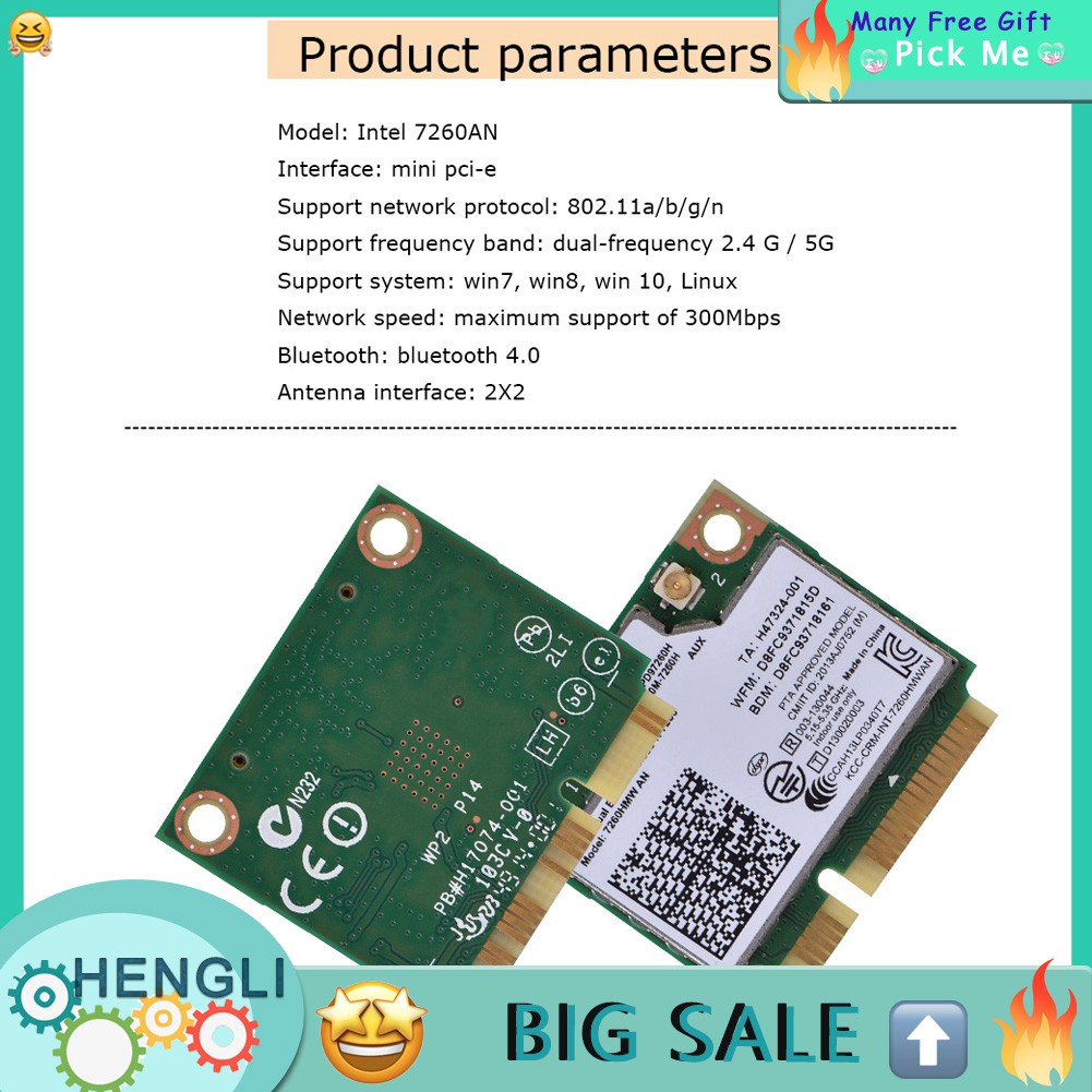 การ์ดสำหรับIntel Dual Band Wireless -Ac 7260 Hz Wifi + บลูทูธ 4 . 0 Mini Pci - E การ์ด ...