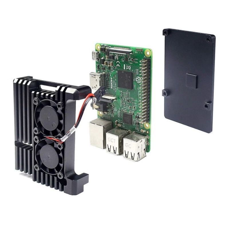 Raspberry Pi 3 B 3B+ 2B Metal Case ARMOR BLACK พัดลมคู่อลูมิเนียม ...
