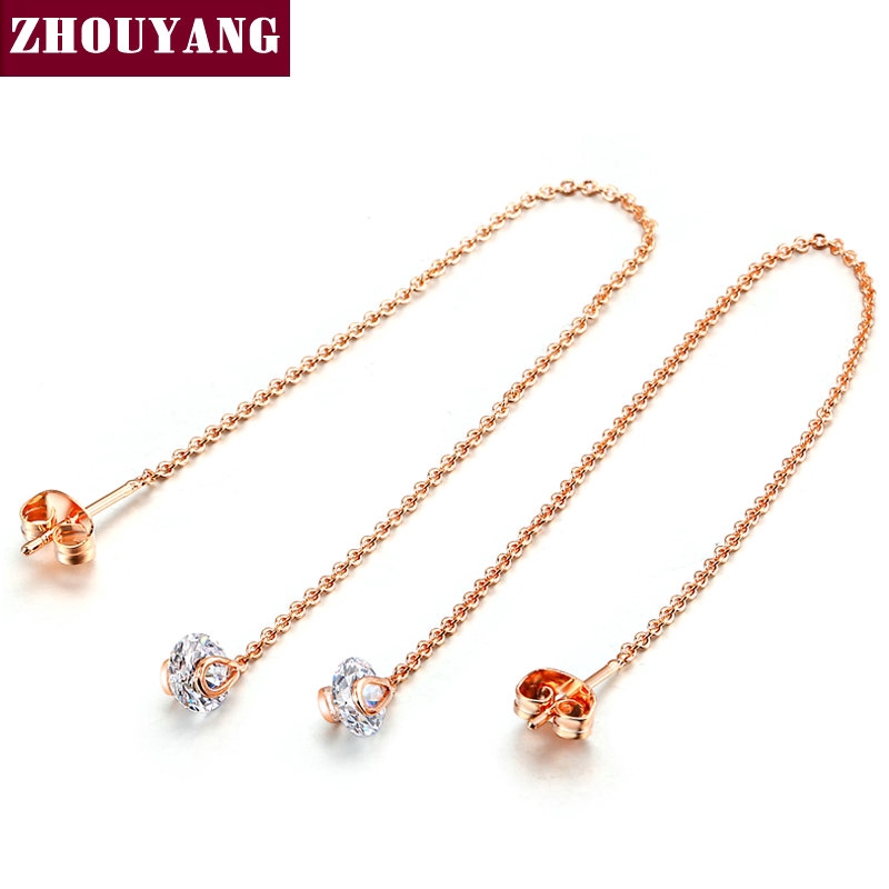 Zhouyang(โจวหยาง) เชนต่างหูสำหรับผู้หญิง 6mm Cubic Zirconia 11cm ความยาวสายหูกุหลาบสีทอง ...