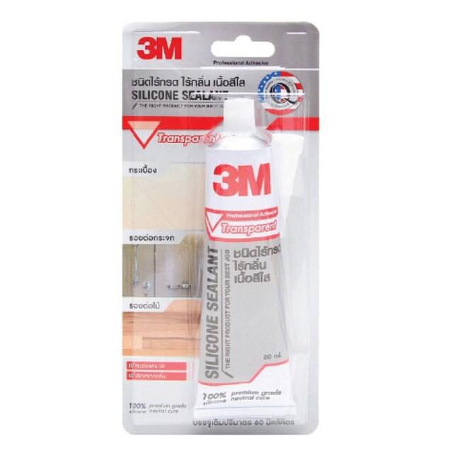 3M ซิลิโคนปราศจากกลิ่นและกรด เนื้อสีใส 60 มล. 3m silicone sealantแบบ ...