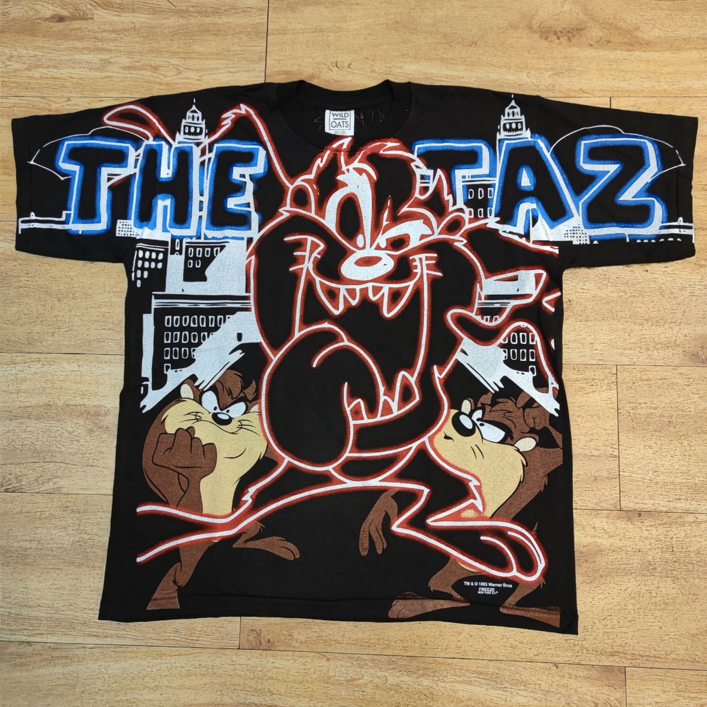 THE TAZ @1995 ตอกปีชัด tag WILD OATS Made in USA เสื้อการ์ตูน ผ้าร้อย ...