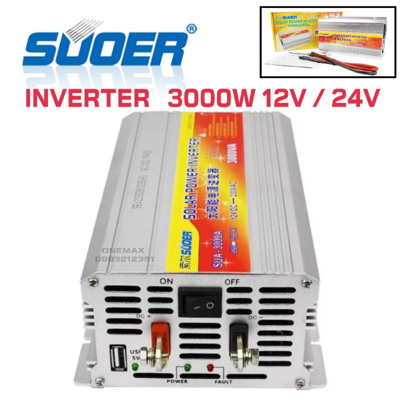 SUOER อินเวอร์เตอร์ 3000W 12V/24V (ตัวเลือก 12V หรือ 24V) Power Inverter เครื่องแปลงไฟรถเป็นไฟ ...
