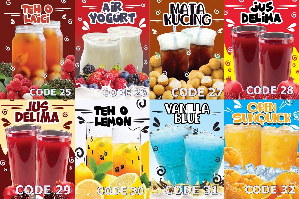 สติ๊กเกอร์ Air Balang Stiker Jus Buah Kelap Teh Ais Green Tea Label ...