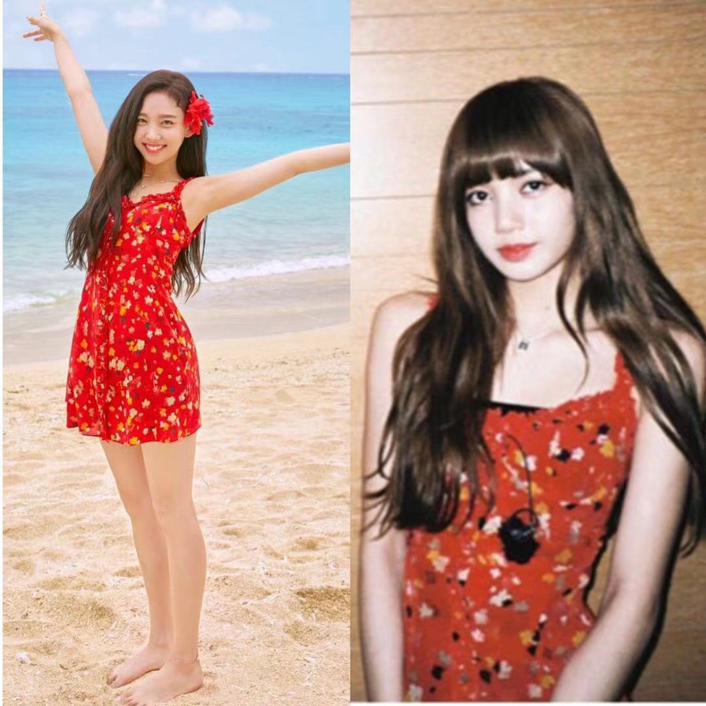 Blackpink Lisa TWICE Lim Na Yeon อาชีพย้อนยุค วินเทจ เซ็กซี่ สีแดง ดอก ...
