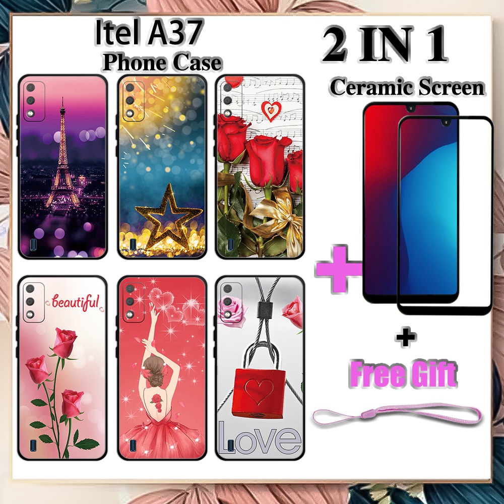 2 IN 1 Itel A37 A26 เคสโทรศัพท์พร้อมกระจกนิรภัยเซรามิคป้องกันหน้าจอโค้ง ...