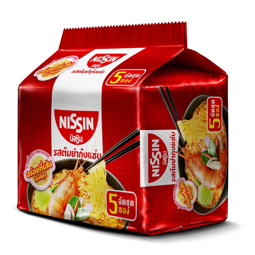 นิสชิน บะหมี่กึ่งสำเร็จรูป รสต้มยำกุ้งแซ่บ 60 กรัม (แพ็ค 5 ซอง) NISSIN NOODLE TOMYUM SHRIMP SABB ...