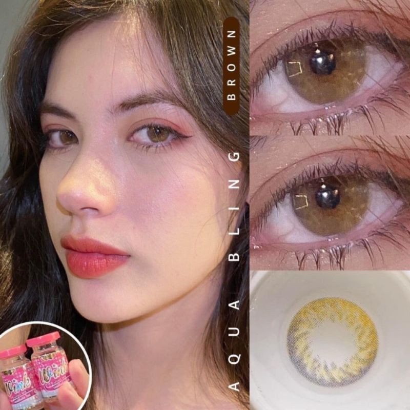 Aqua Bling Brown / Aqua Brown มินิ สีน้ำตาล น้ำตาล Dia14.2 วิงค์เลนส์ ...