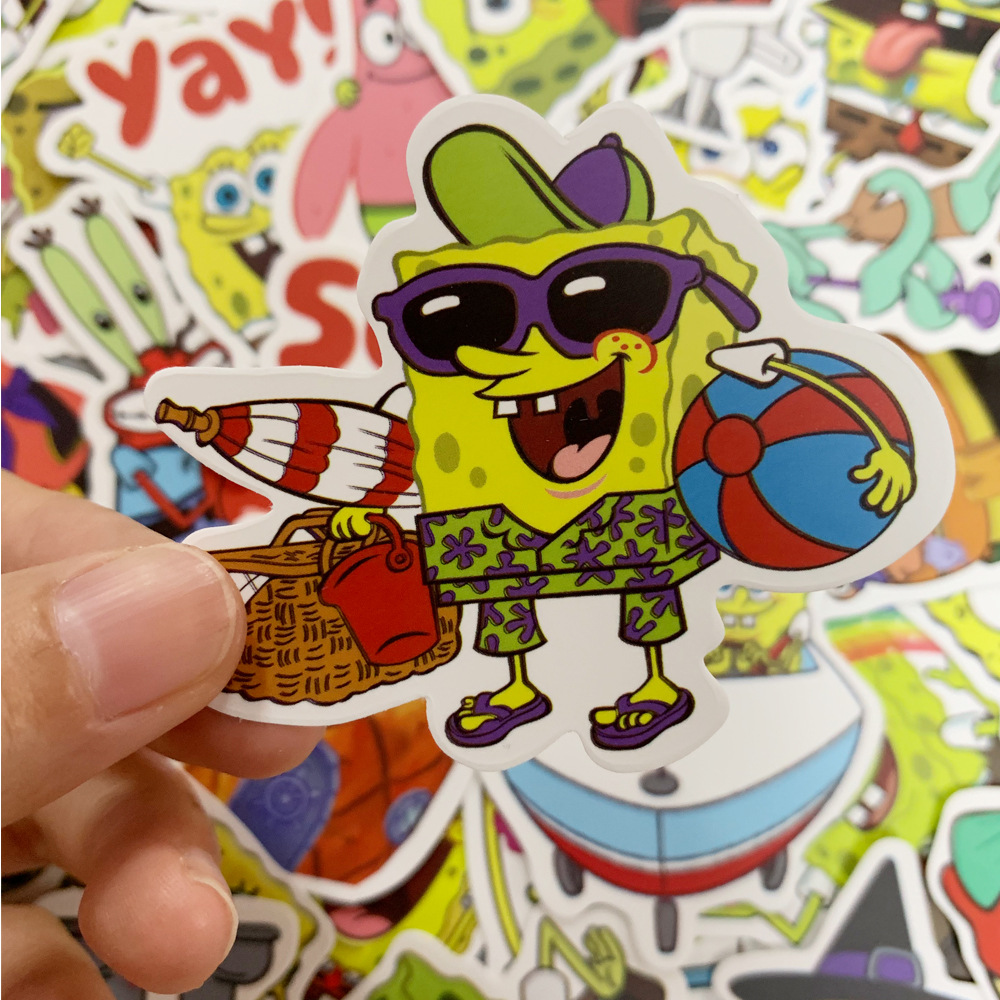 SpongeBob SquarePants sticker 50 แผ่น พีวีซี กันน้ำ สติ๊กเกอร์ USA ...