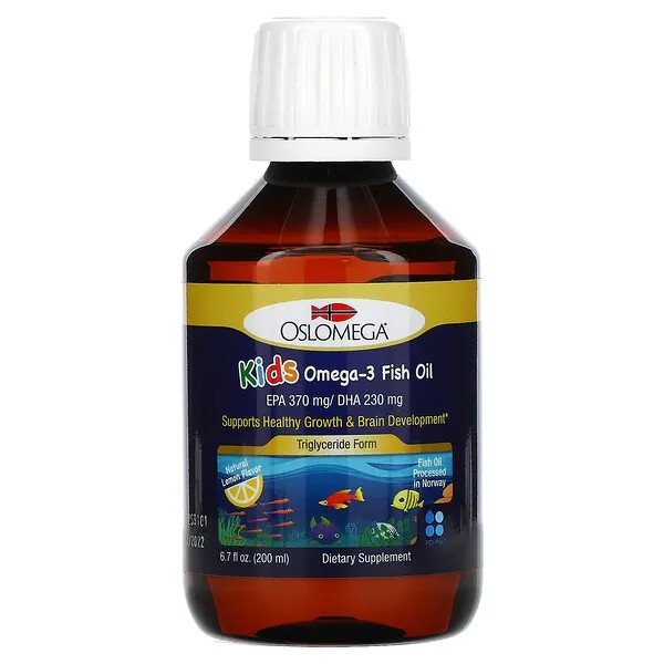 Oslomega, Norwegian Kids Omega-3 Fish Oil, Natural Lemon Flavor, 6.7 fl ...