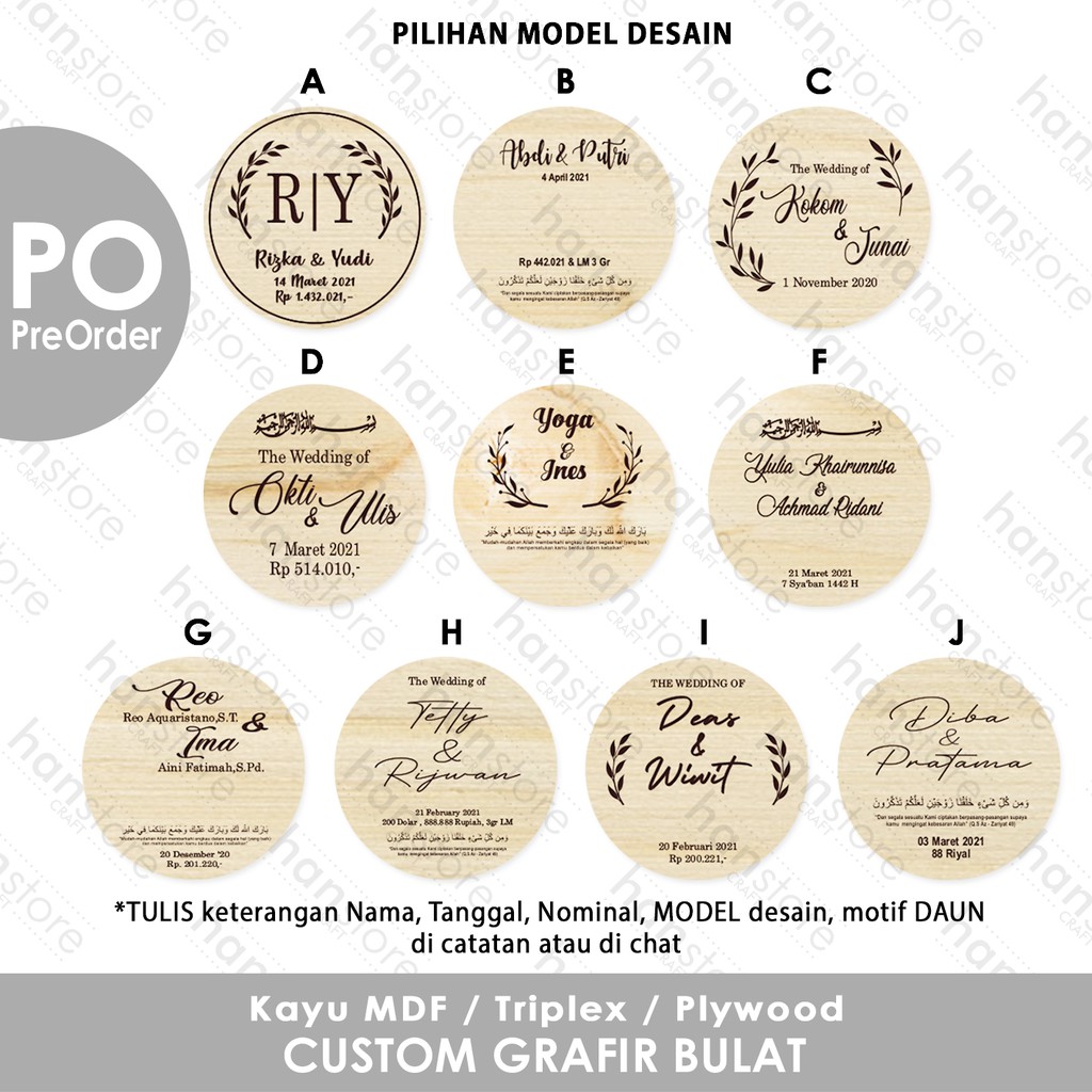 Kayu Po Name Date Nominal CUSTOM Text Graffir / สวดมนต์ / กลม / ไม้ MDF ...