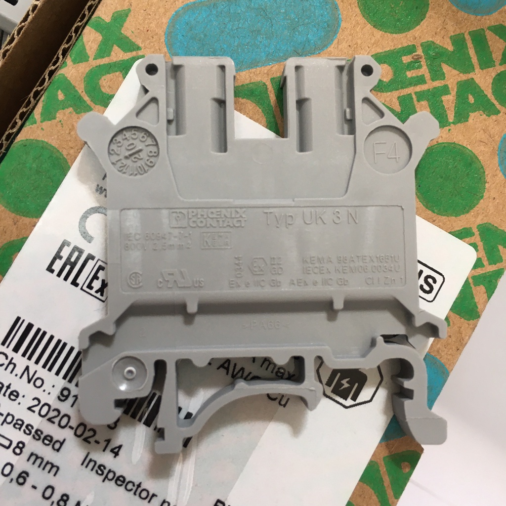 "PHOENIX CONTACT" Feed-through terminal block-UK 3 N P/N : 3001501 (130 ...