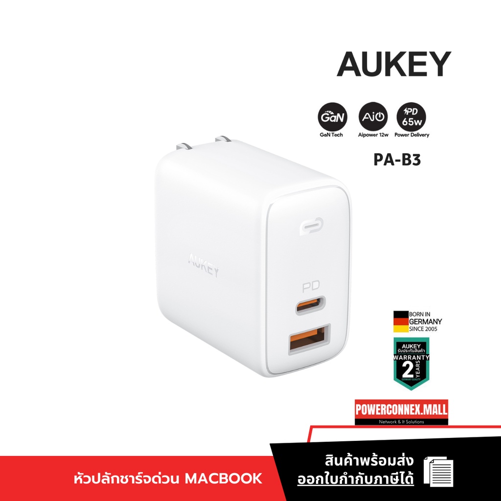 AUKEY PA-B3 หัวชาร์จเร็ว Omnia Mix 65W Dual Power Delivery Wall Charger ...