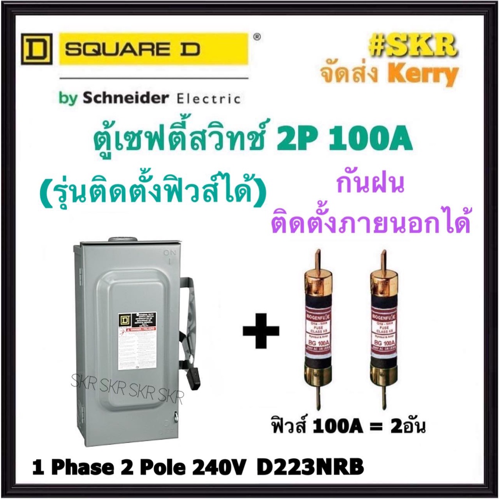 Schneider เซฟตี้สวิทช์ กันฝน 2P 100A D223NRB Safety Switch สามารถ ...