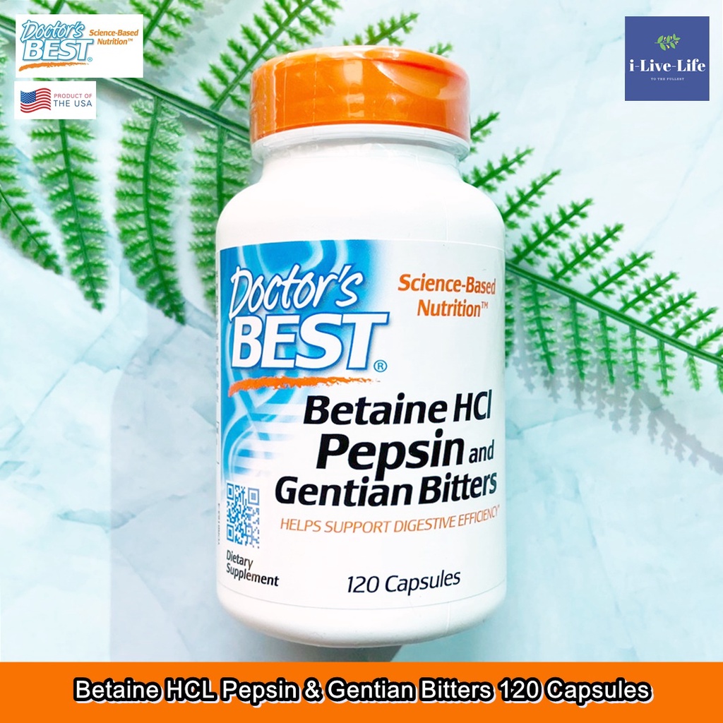 Doctor's Best - Betaine HCL Pepsin & Gentian Bitters 120 Capsules ...