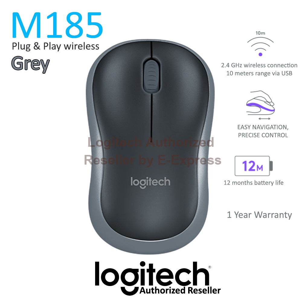 Logitech M185 Wireless Mouse สีเทา ประกันศูนย์ 3ปี ของแท้ (Grey ...