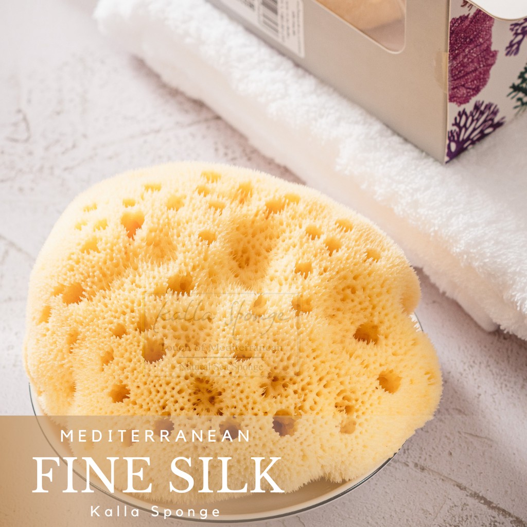 KALLA SPONGE ฟองน้ำธรรมชาติ ชนิด Fine Silk สีเหลือง ฟองน้ำ สำหรับล้างหน้าและอาบน้ำ เด็กและทารก ...
