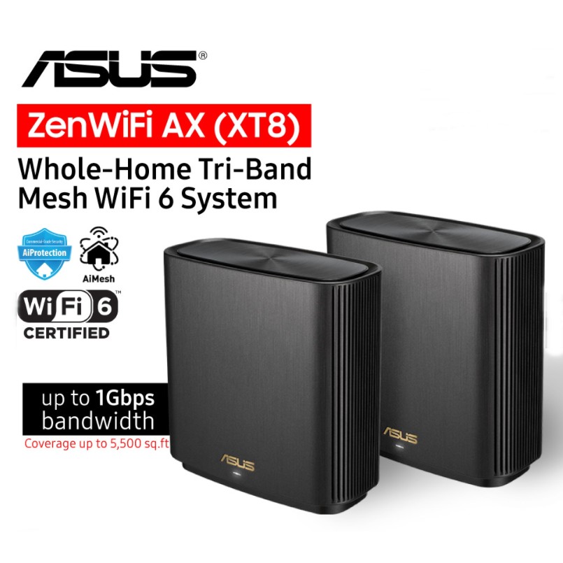 ASUS (XT8) 2 Pack ZenWiFi AX6600 Wireless Tri-Band Mesh WiFi 6 System ...