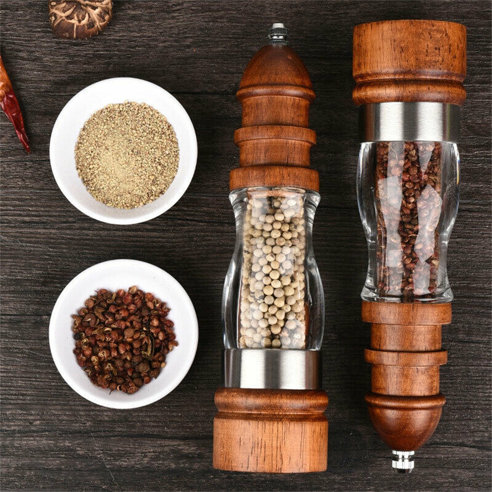 Salt And Pepper Mill Set Wooden Adjustable Ceramic Spice Kitchen ...