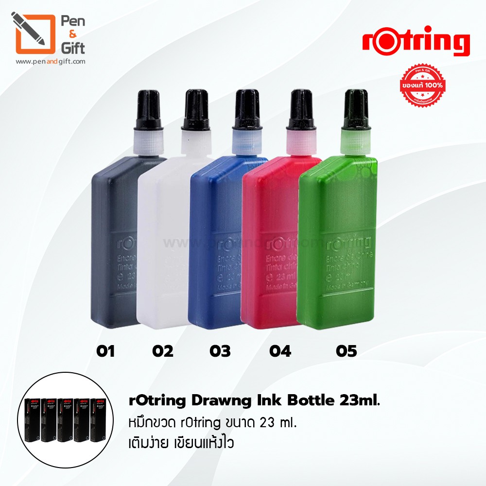 5 pcs rOtring Drawing Ink Bottle 23ml. Black, White, Blue, Red and ...