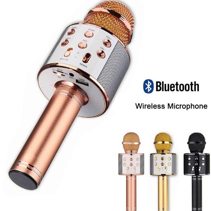 ไมโครโฟน + ลำโพงบลูทูธ WSTER รุ่น WS-858 สามารถเป็นไมค์ และลำโพงในเวลาเดียวกัน ฟังวิทยุ ได้ ปรับ ...