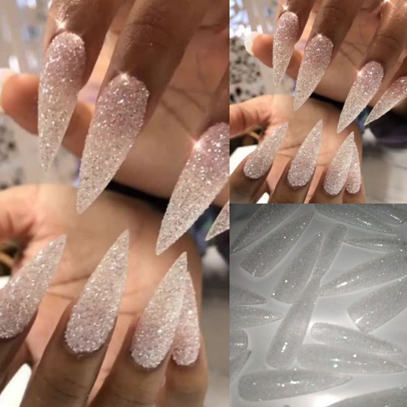 เล็บปลอมยาว extra long รุ่น sparkle glitter สินค้าพร้อมกาว | Shopee ...