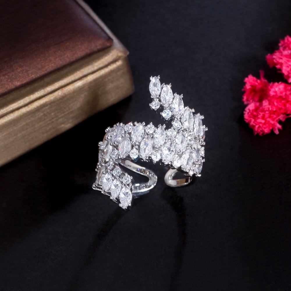 CWWZircons Wrap รอบนิ้วมือ Brilliant Cubic Zirconia Paved Chic Silver สีผู้หญิงงานแต่งงานจัด ...