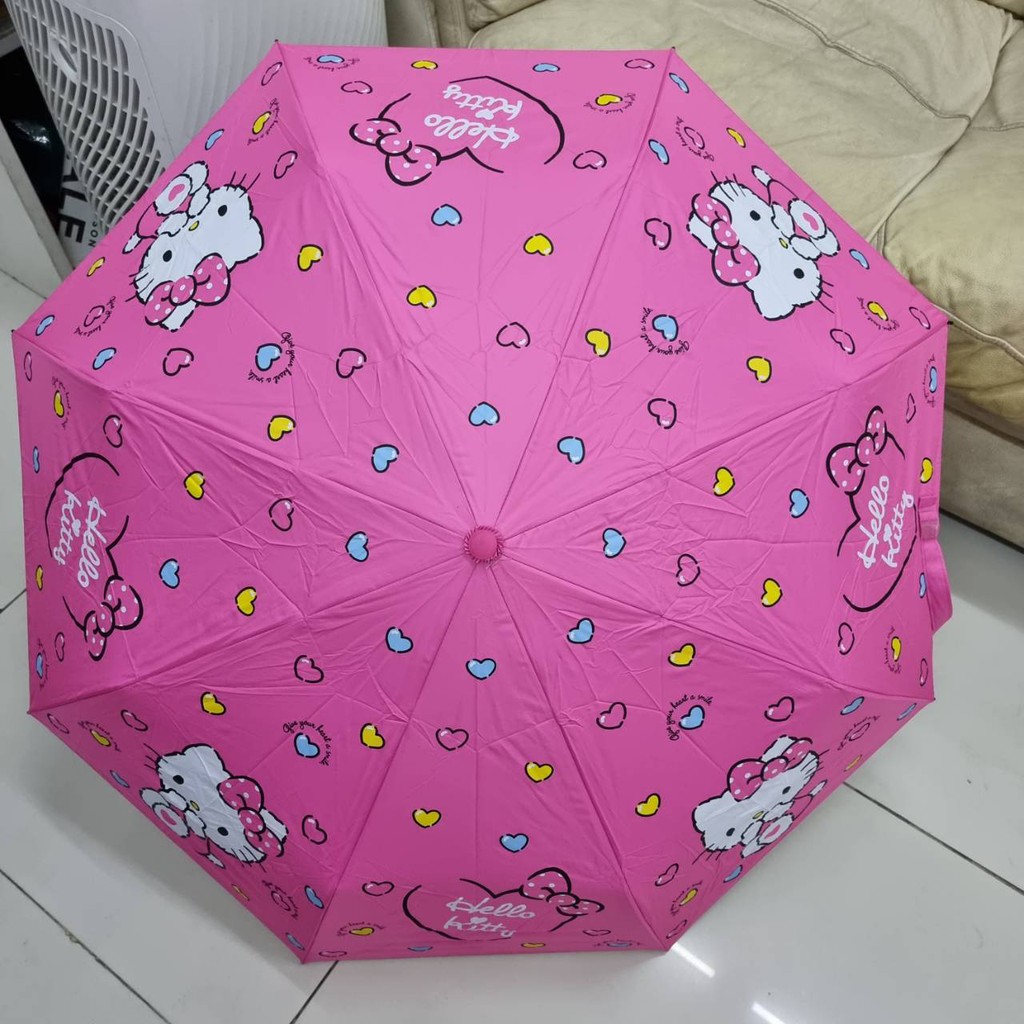 ร่มพับได้ Hello Kitty 21 นิ้ว พับได้ 2 ตอนกันแสงยูวีด้านใน ร่มคิตตี้ลิข ...