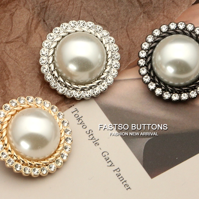 ปุ่มสวิทช์6pcs Metal Retro Fashion Pearl Diamond Buttons for Clothing ...