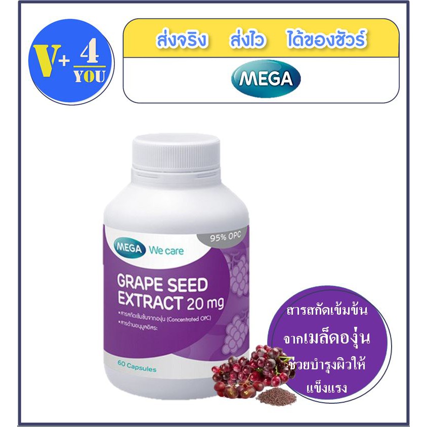 mega Grape Seed(60แคปซูล)(P3) สารสกัดเมล็ดองุ่น สารต้านอนุมูลอิสระ ...
