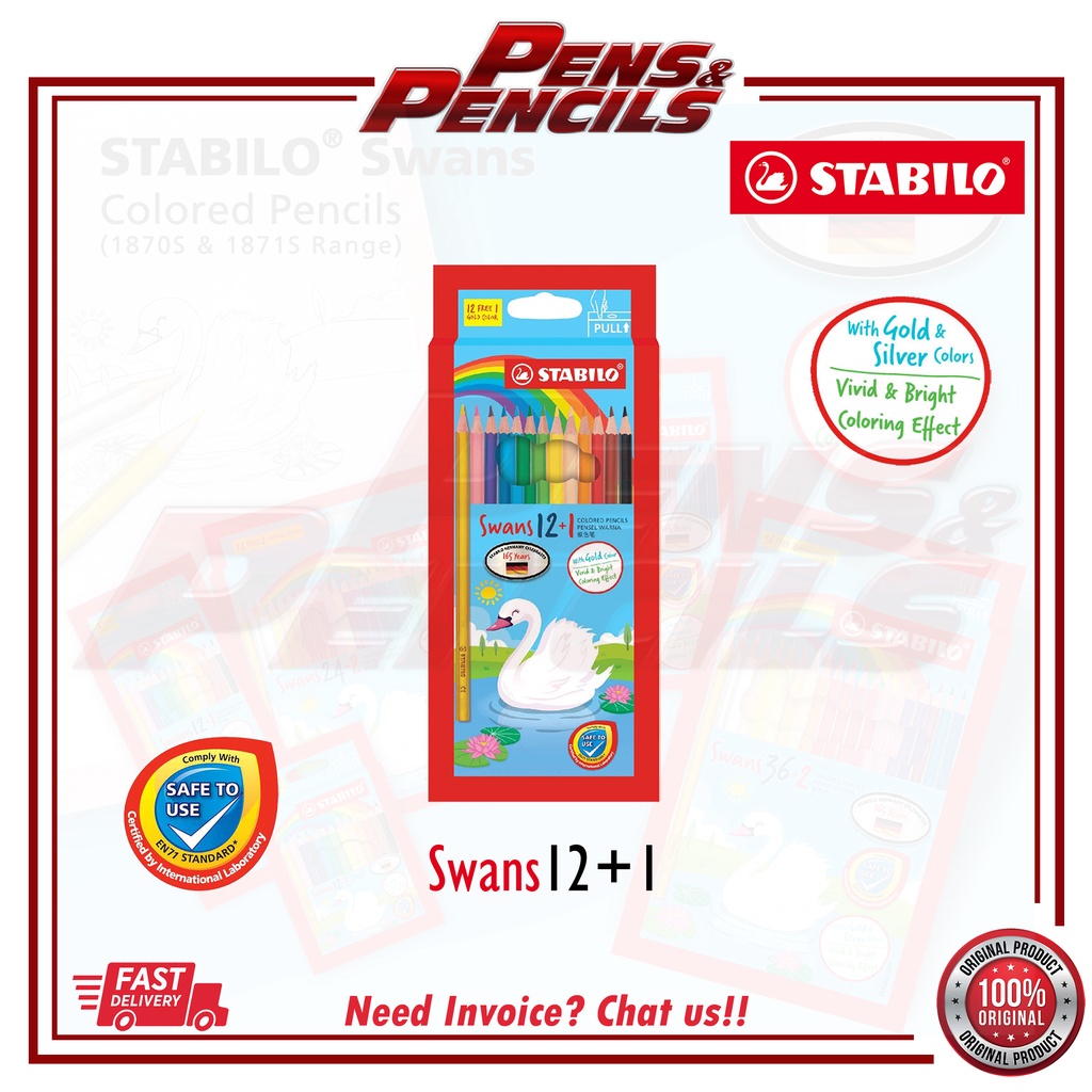 Stabilo Swans Color Pencil 12 Long + 1 Gold Silver / Colour/ Pencils ...