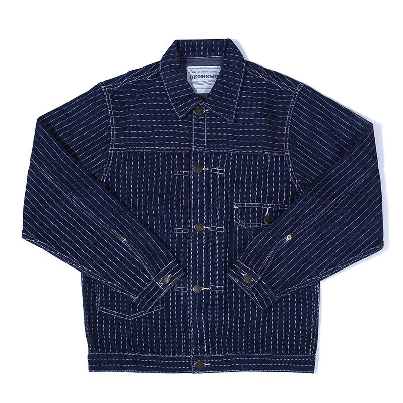 Vintage Ceket Chore Coat Stripe Denim Jacket | Shopee Thailand