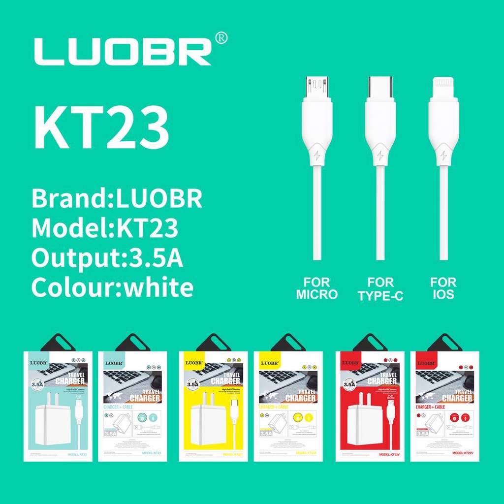 Luobr รุ่น KT23 สายชาร์จพร้อมปลั๊ก 3.5A ชาร์จเร็ว ปลั๊กชาร์จทรงแอร์พอด ...