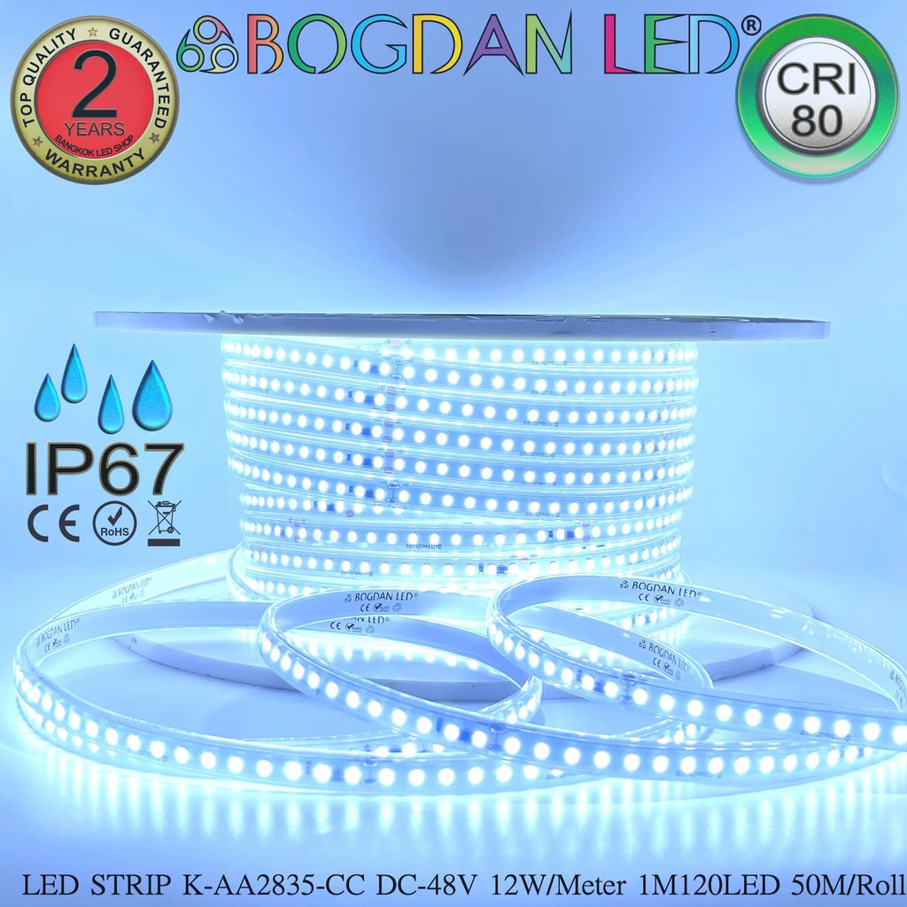 LED STRIP K-AA2835-CC-120-10000K DC-48V สีขาว 12W/1M IP67 ยกม้วน 50Mให้ ...