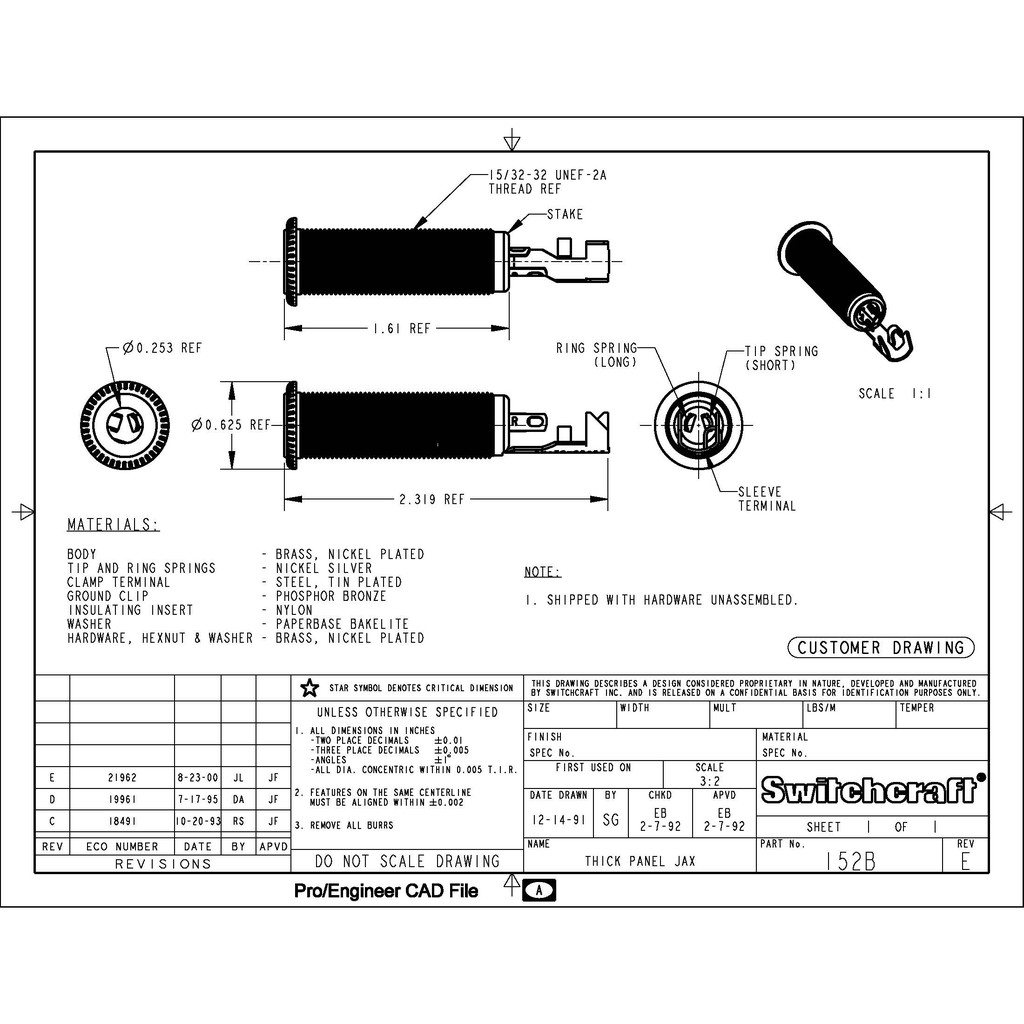 Switchcraft Z152B 152B 1/4" Input Jack แจ็คหลอด ของแท้ | Shopee Thailand
