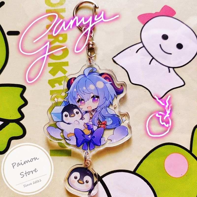 Genshin Impact 2 ชั ้ น mica พวงกุญแจ (pet Hug ) Zhongli Xiao Ganyu ...