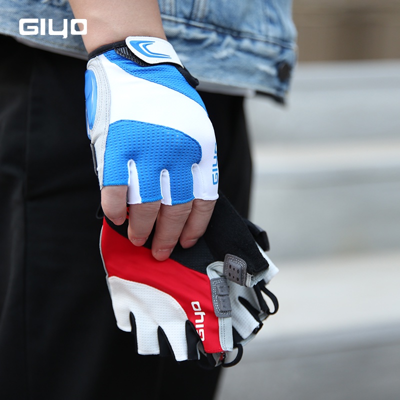 Giyo ถุงมือขี่จักรยาน แบบครึ่งนิ้ว เจลปาล์ม ผ้าไลคร่า กันเหงื่อ กัน ...