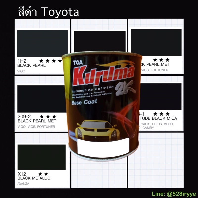 Kuruma สีพ่นรถยนต์ "Toyota ดำ" สีคูลูม่าร์ 2K Base coat สี2kกระป๋อง สีรถยนต์ สีพ่นรถยนต์ 2k ...