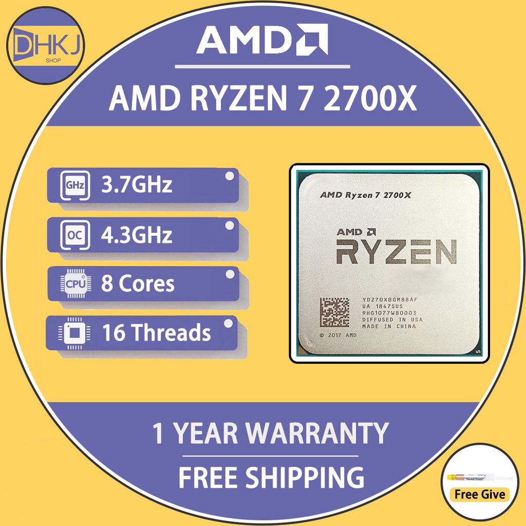ใช้ AMD Ryzen 7 2700X R7 2700X 3.7 GHz แปด-Core Sixteen-Thread 16M 105W CPU โปรเซสเซอร์ซ็อกเก็ต ...