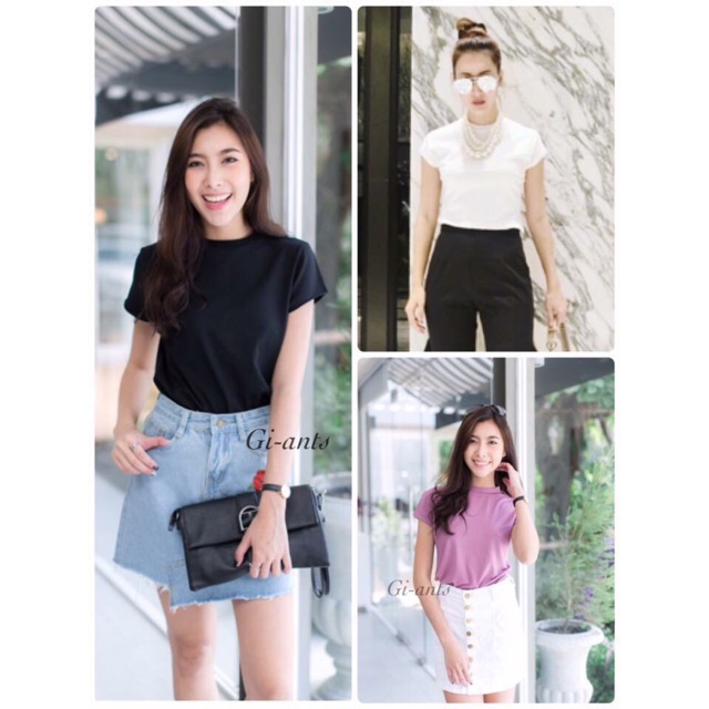 คอชิดแขนสั้น ผ้าเรย่อน (งานชน shop Style Topshop) | Shopee Thailand