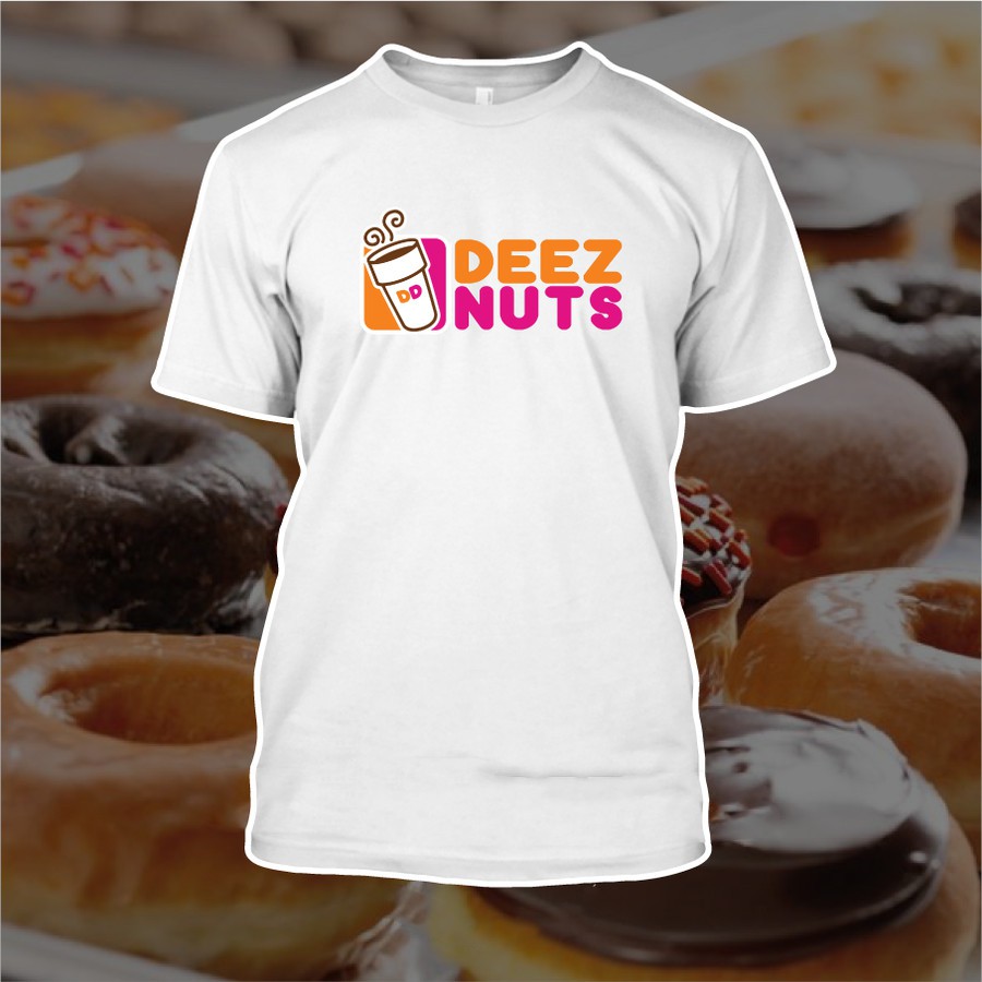 เสื้อยืด พิมพ์ลายโลโก้ตลก DEEZ NUTS Parody Dunkin Donuts สําหรับผู้ชาย และผู้หญิง | Shopee Thailand