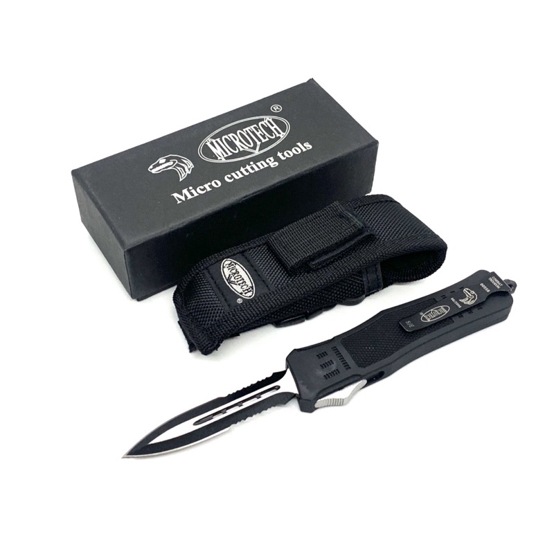 มีดสปริงตรงขนาดกลาง คมสองด้าน ใบมีดกึ่งหยัก Microtech Combat Troodon ...