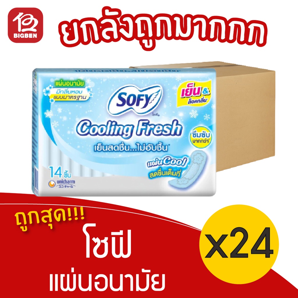 [ยกลัง 24 ห่อ] Sofy โซฟี คูลลิ่งเฟรช แผ่นอนามัย แบบมาตรฐาน มีกลิ่นหอม 14 ชิ้น 28851111285017 ...